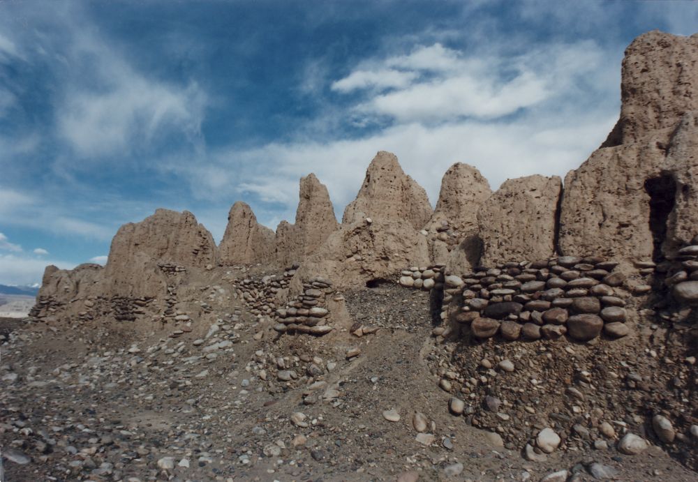 The long, narrow structure from the west. Note the cobble revetment ...
